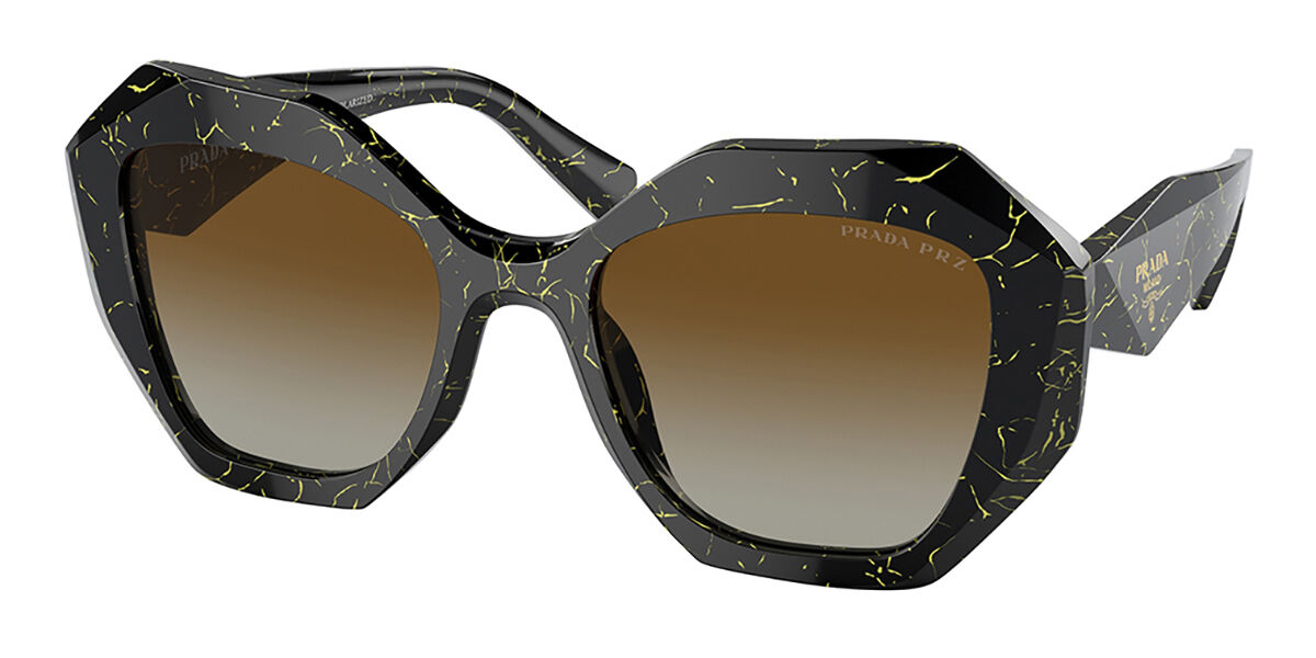 Prada PR 16WS Asian Fit Polarized 19D6E1 Geometric Black Yellow Marble ...