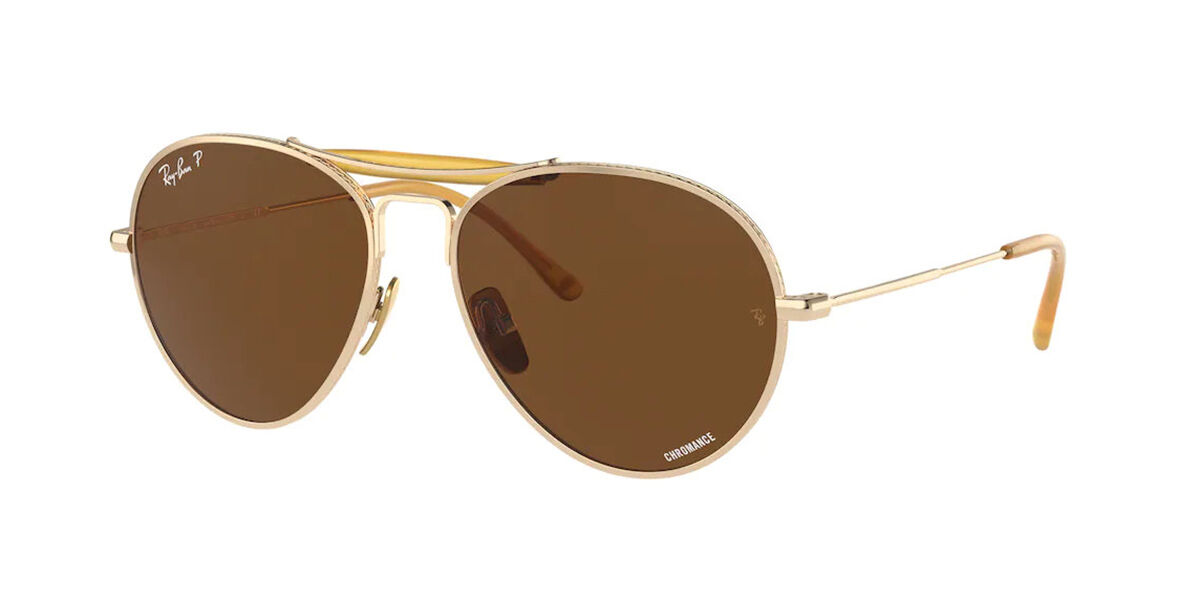 Ray-Ban RB8063 Polarized 9205AN Aviator Gold Sunglasses | Vision Direct ...