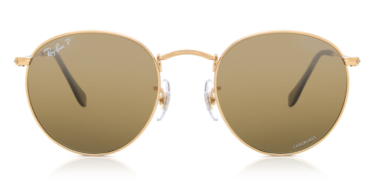 Ray-Ban RB3447 Round Metal Polarized 001/G5 Sunglasses in Gold ...