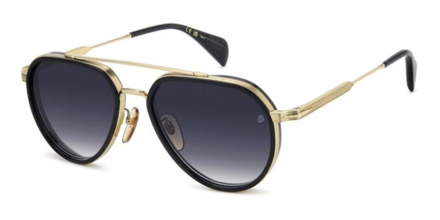 David Beckham DB 1226/G/S Asian Fit RHL/84 Pilot Black/Gold Sunglasses ...