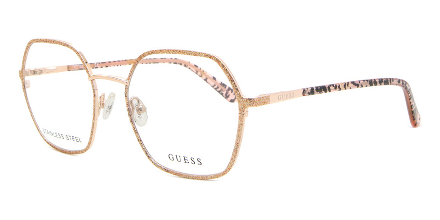 Guess GU2912 028 Square Rose Gold Glitter Eyeglasses | SmartBuyGlasses US