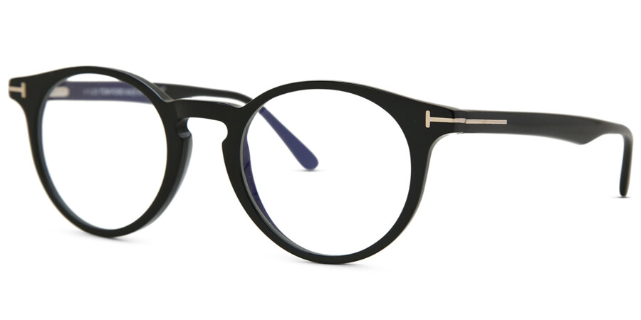 Tom Ford FT5557-B 001 Blue-Light Block Round Black Eyeglasses ...