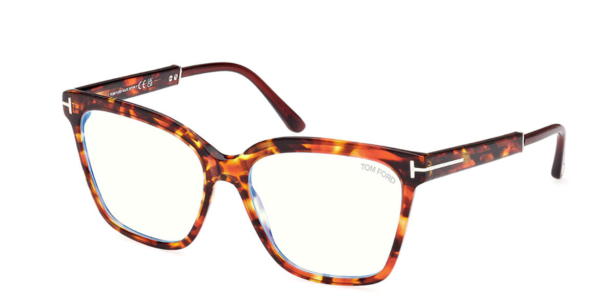 Tom Ford FT5892-B Blue-Light Block 054 Eyeglasses in Red Dark Tortoise ...