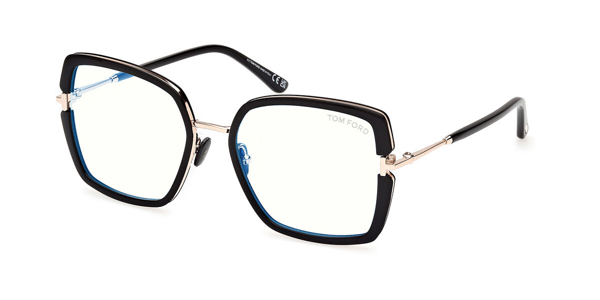 Tom Ford FT5985-B Blue-Light Block 001 Glasses Shiny Black/Gold ...